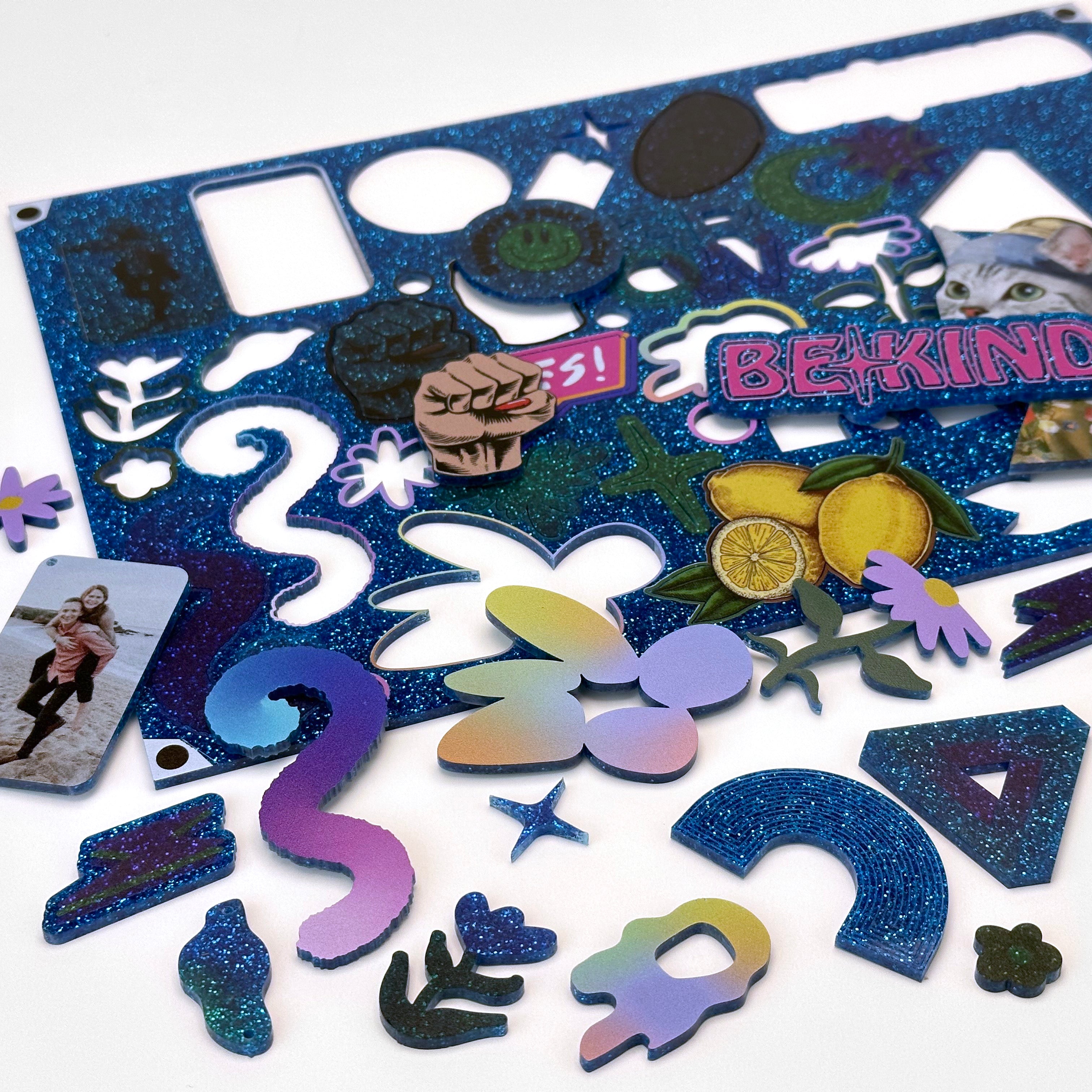 Glitter Blue Acrylic with laser cutting & printing - 600x400mm