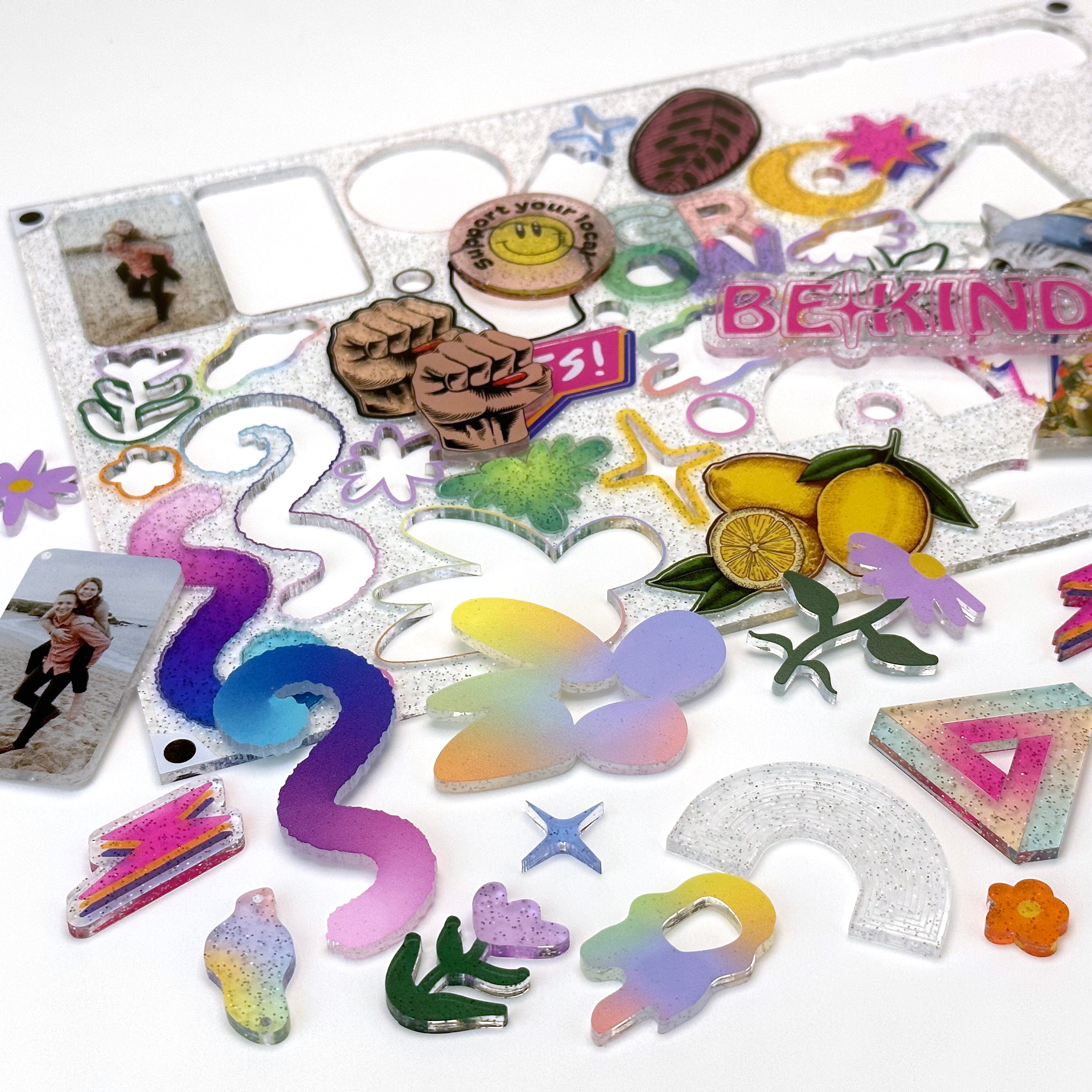 Glitter Transparent Acrylic with laser cutting & printing - 300x200mm