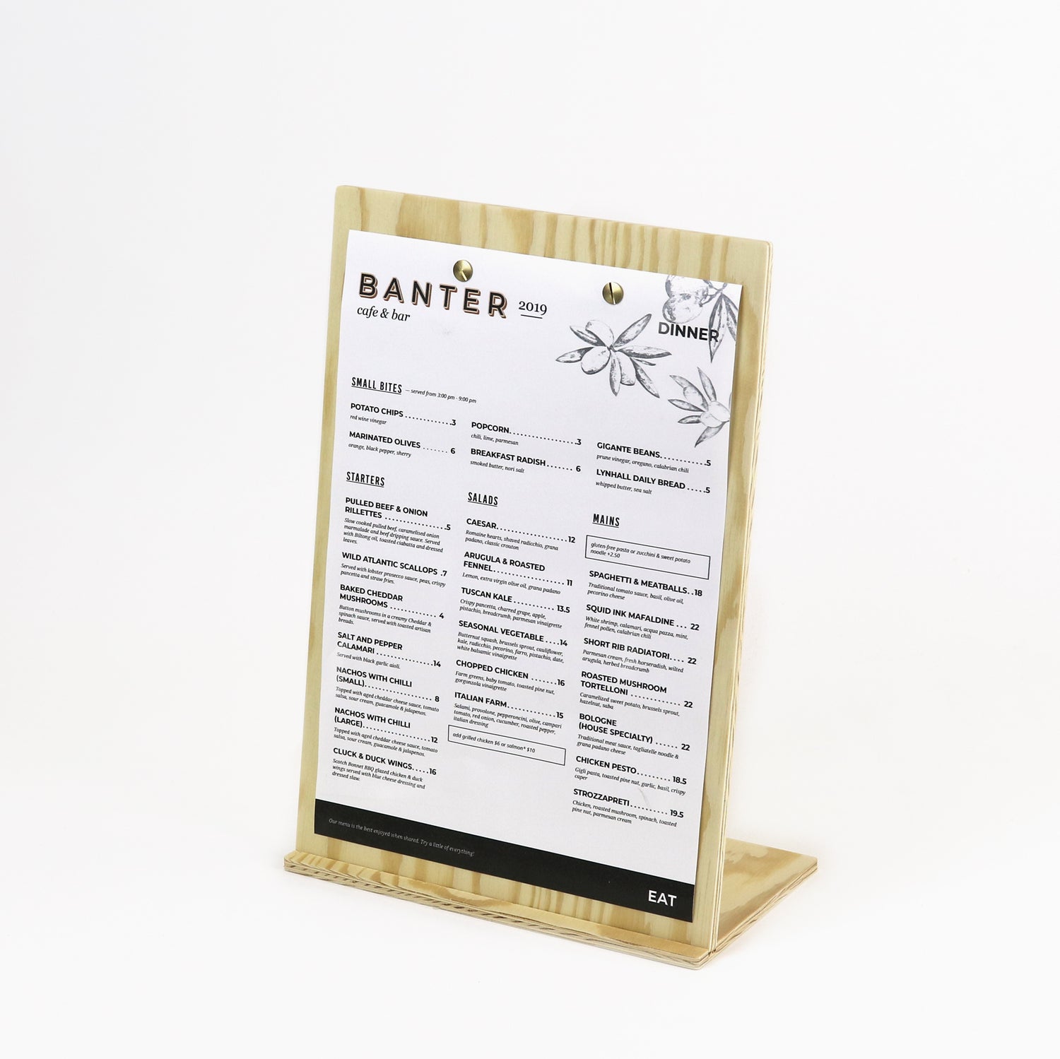 Menu Board A4 with brass fixings